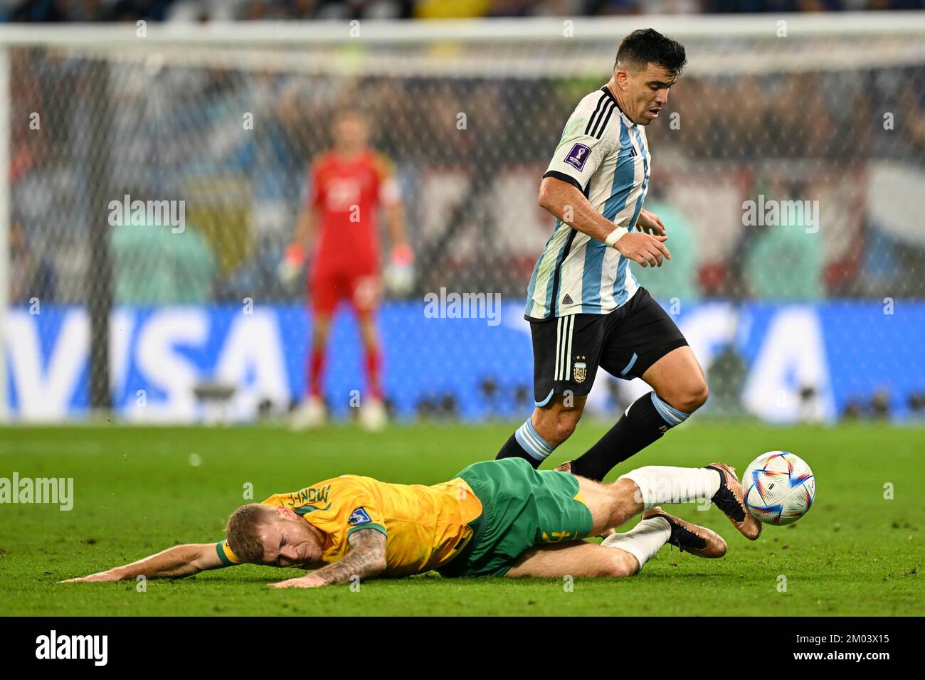 Marcos Acuna of Argentina and Riley McGree of Australia during the FIFA ...