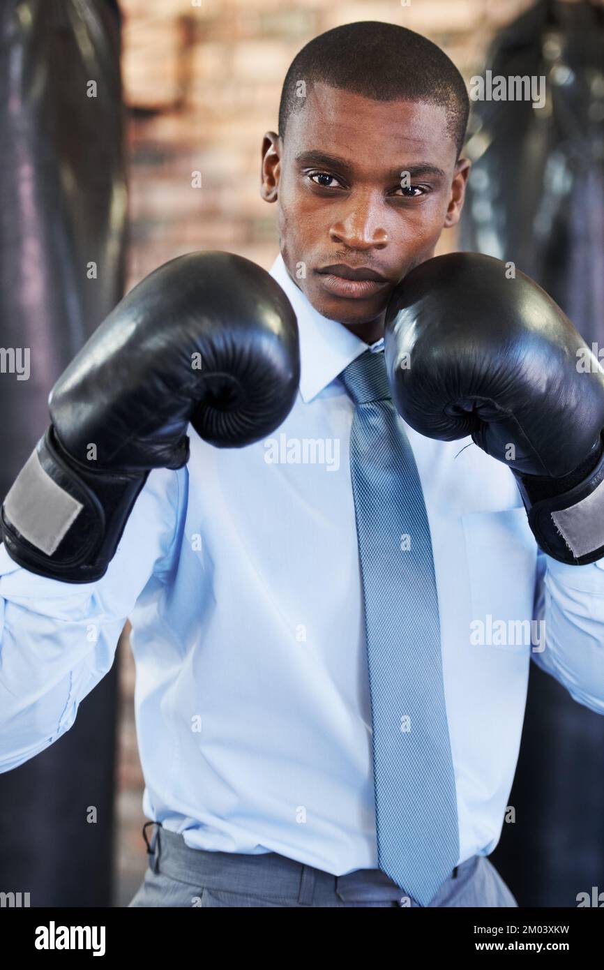 Im ready. A young african american boxer in a shirt and tie with his ...