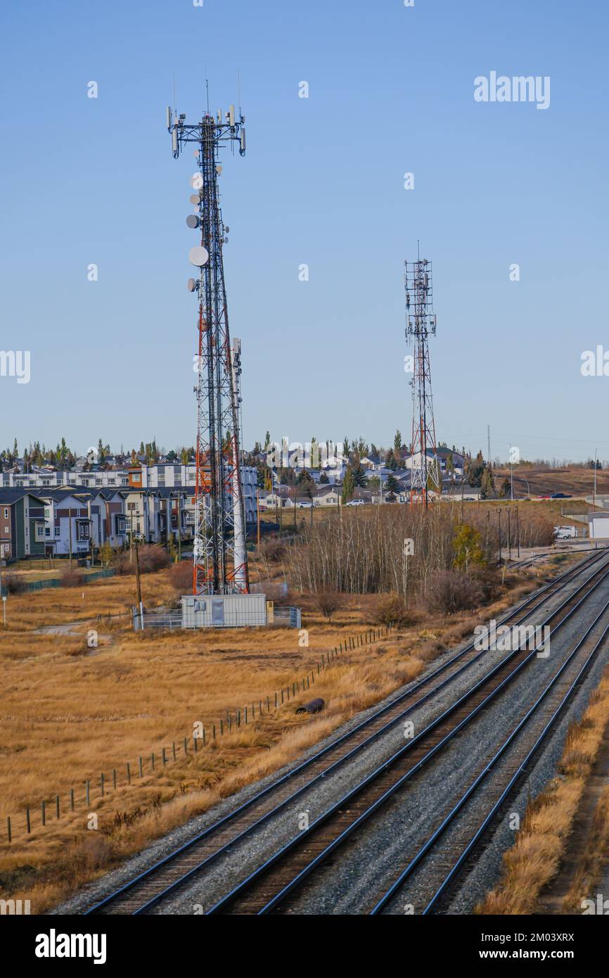 RF Communication transmission towers under cloudy sky Stock Photo - Alamy