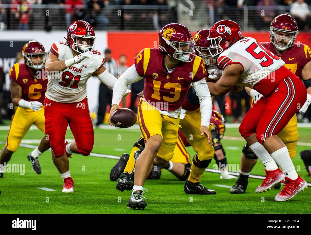 Allegiant Stadium. 02nd Dec, 2022. NV U.S.A. USC quarterback Caleb ...