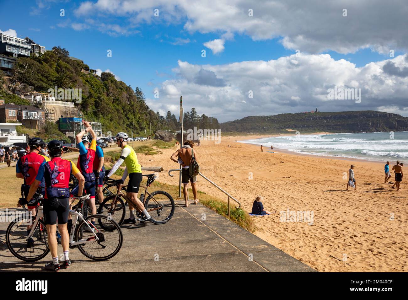 Male cyclists from a local cycle club congregate at Palm Beach in ...