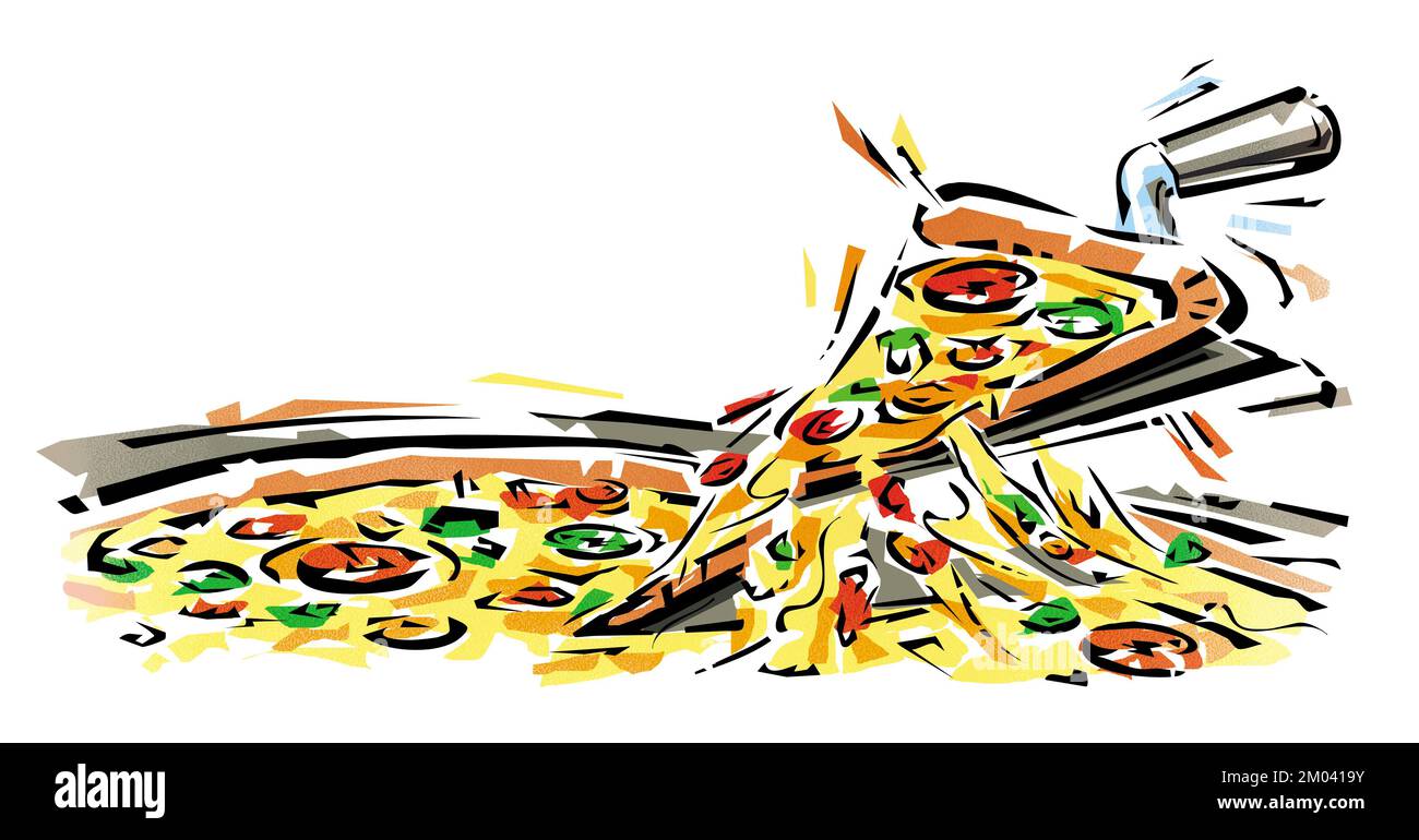 Pizza, Food illustration, comic, cartoon Stock Photo - Alamy