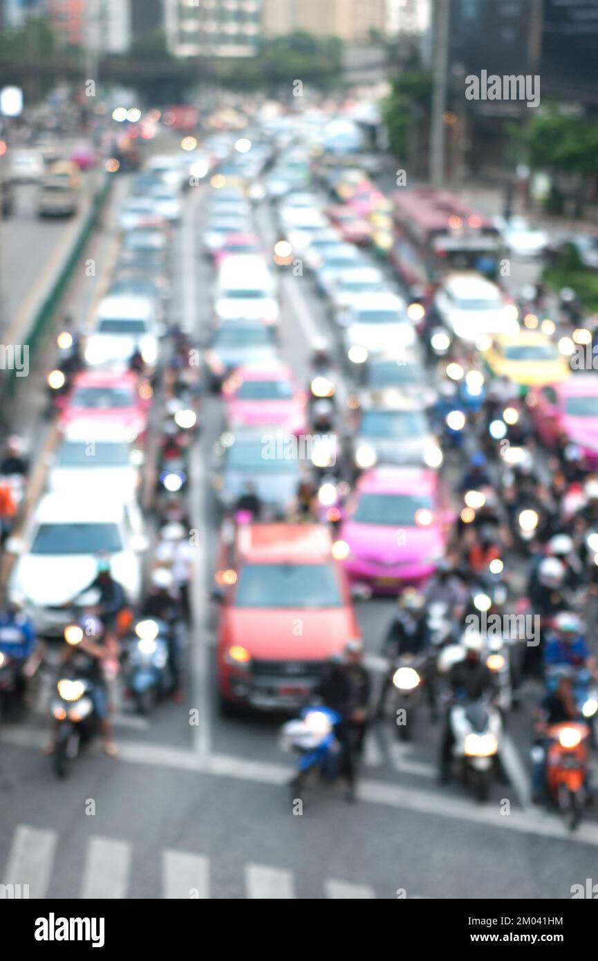 Blurred background of traffic jam, cars struck,motorcycle in traffic ...