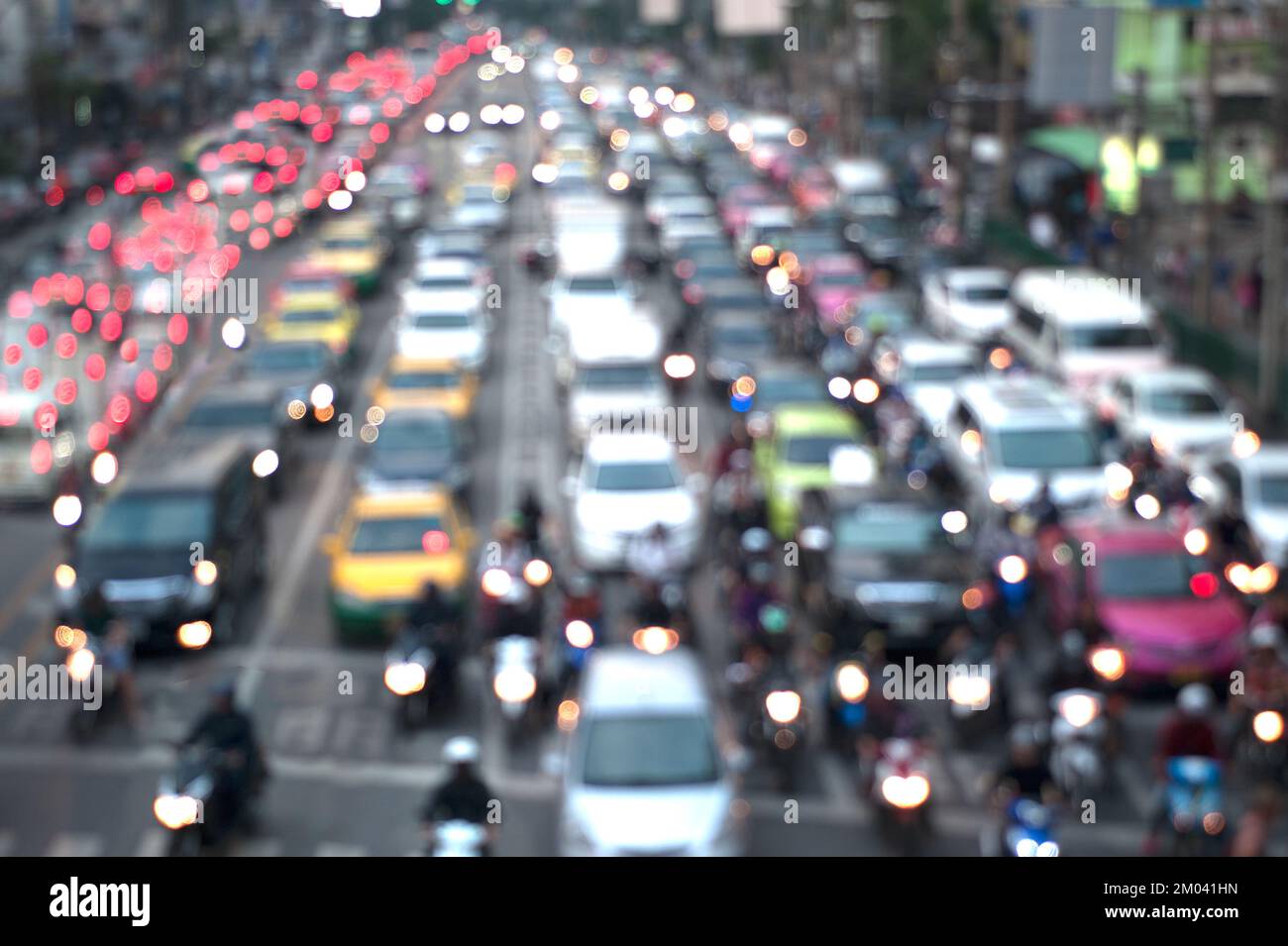 Blurred background of traffic jam, cars struck,motorcycle in traffic ...