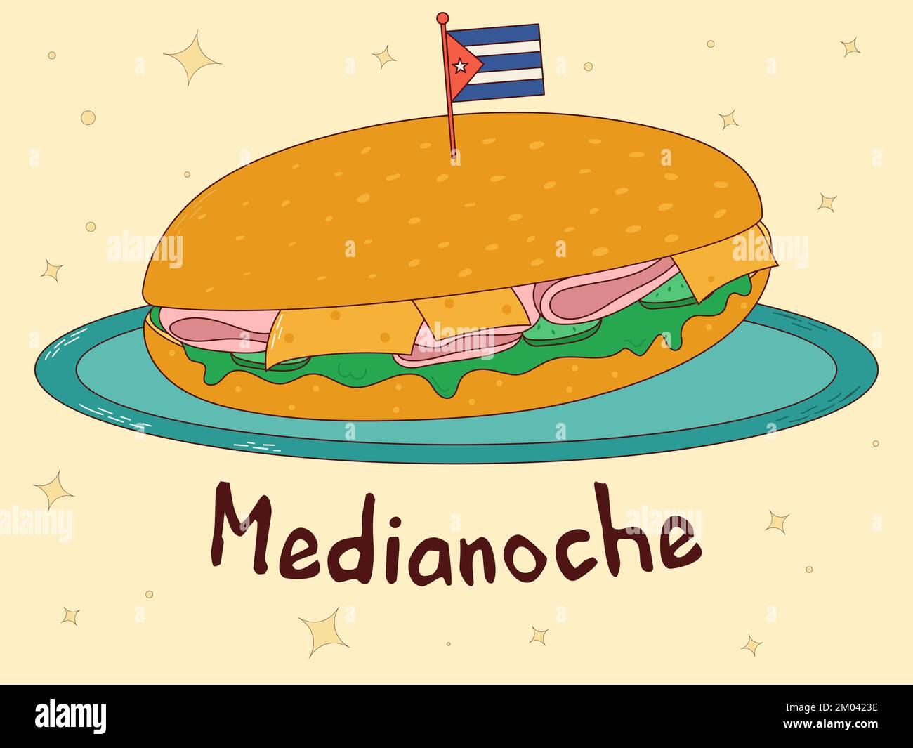 Cuban food. Medianoche. Traditional Cuban dish. Vector illustration ...