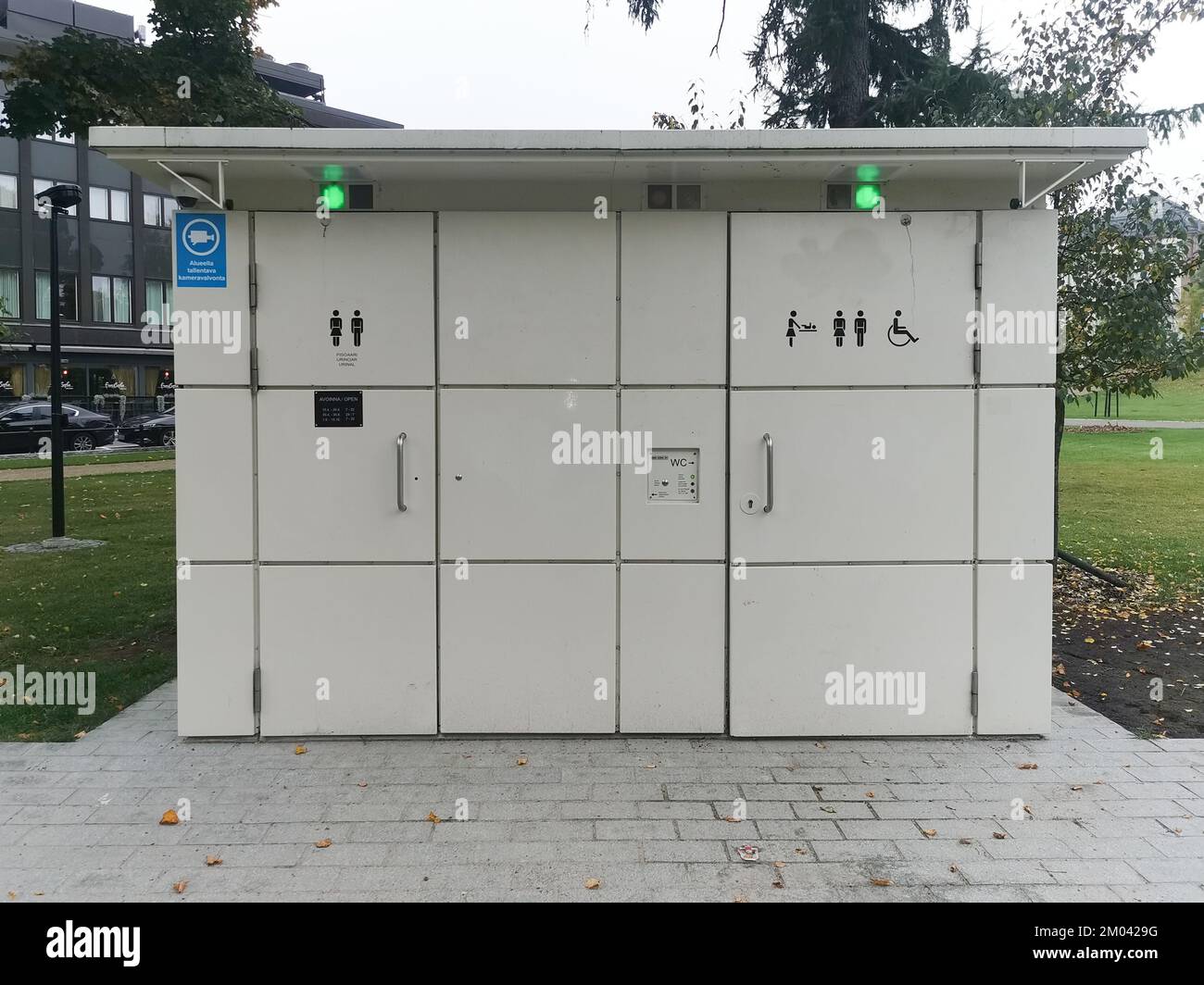Public modern peoples restroom in the communal park. Commuters public ...