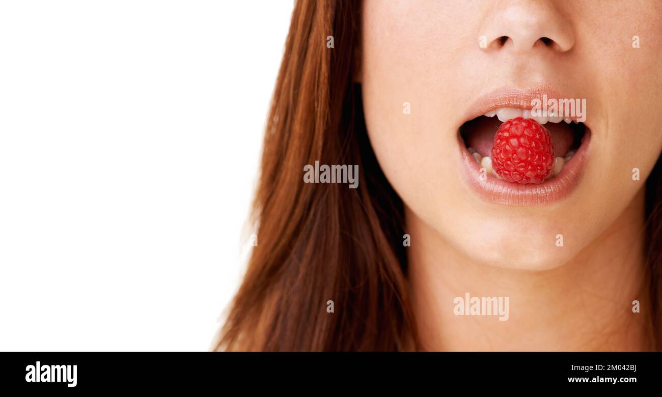 Female strawberry in mouth hi-res stock photography and images - Alamy