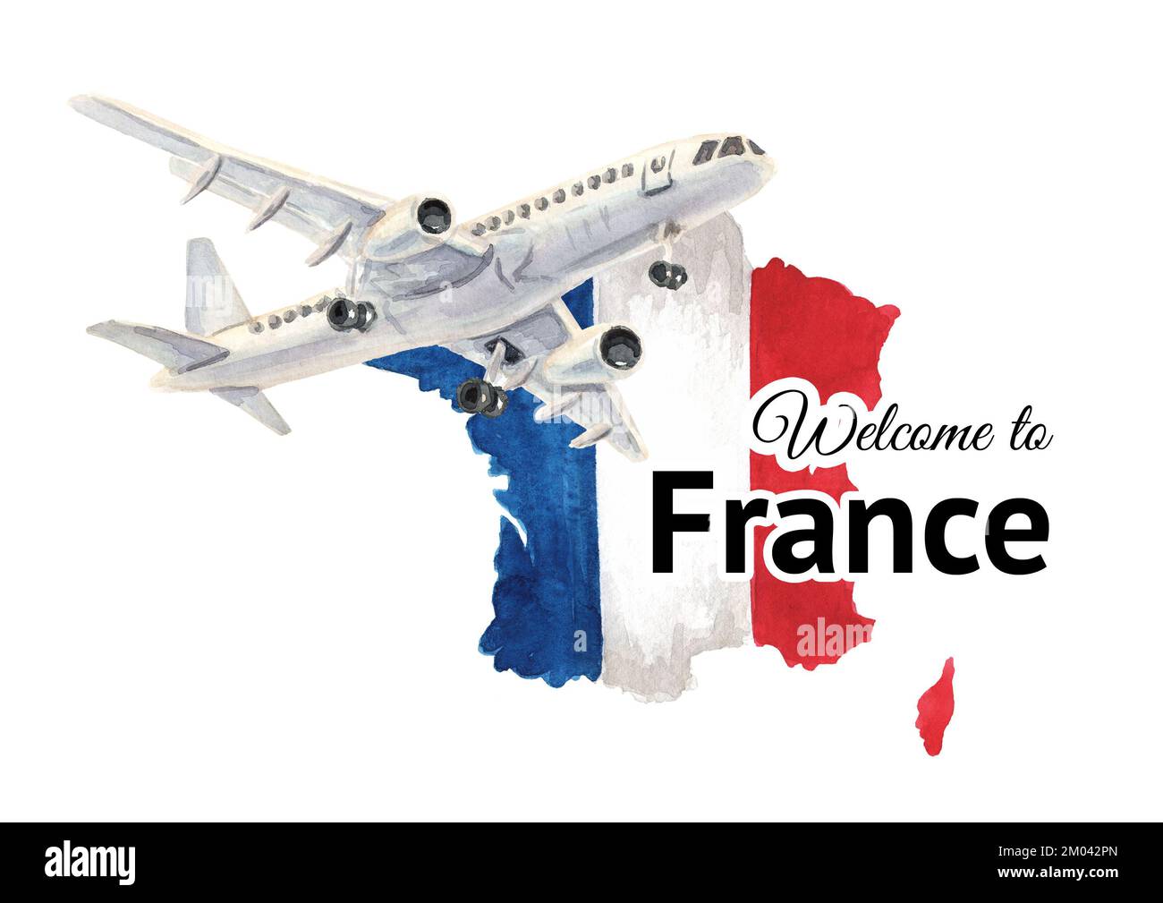 Welcome to France card. Flag, symbol. Hand drawn watercolor ...
