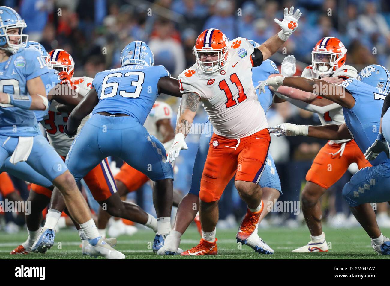December 3, 2022: Clemson Tigers defensive tackle Bryan Bresee (11) evades a block during the ...