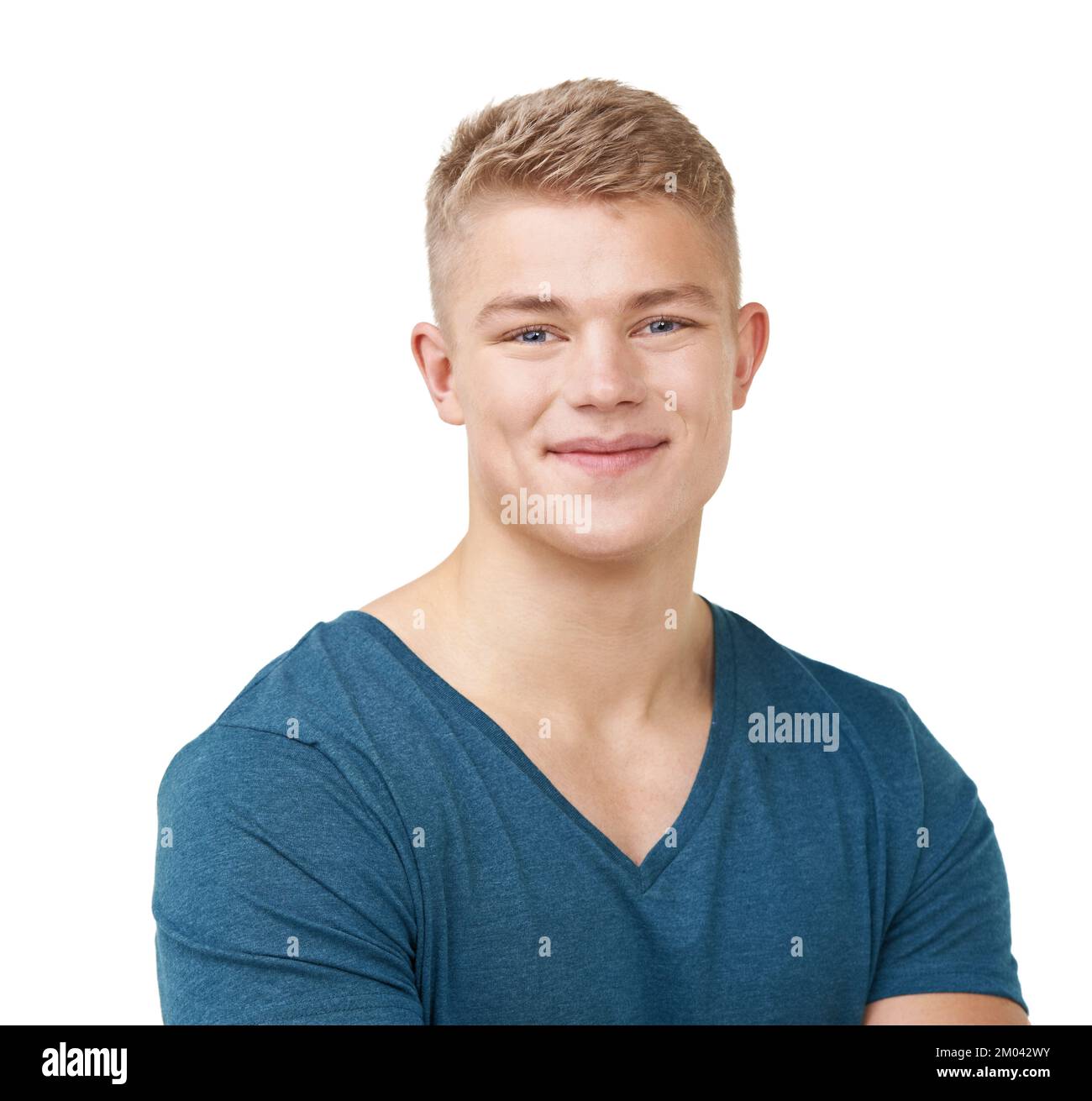 Good-natured and good-looking. Head and shoulders portrait of a ...