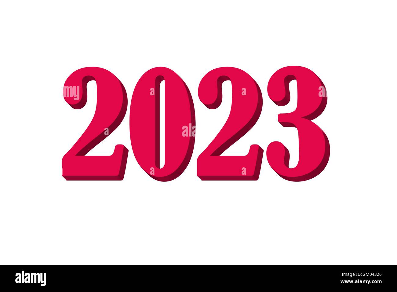 Calendar 2023. New year's date 2023 written in three-dimensional figures of Viva Magenta color ...