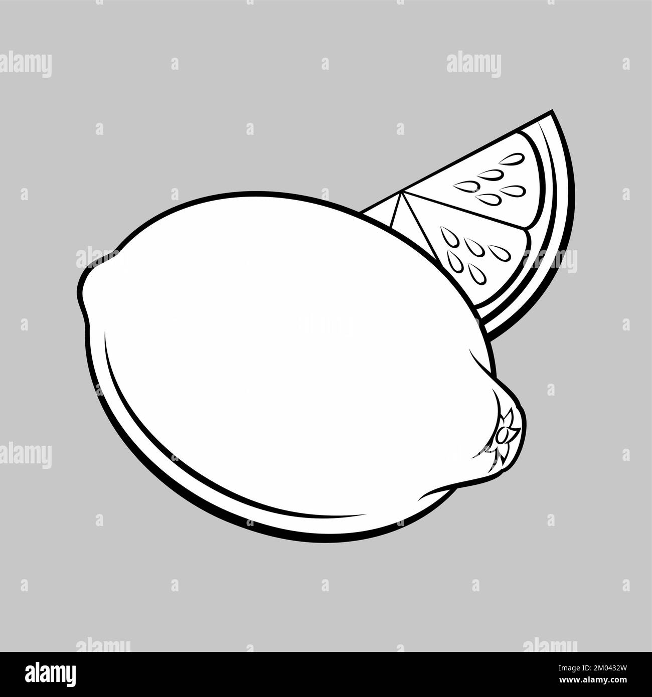 Illustration of Stylized Whole and Slice Lemon. Monochrome Icon for ...