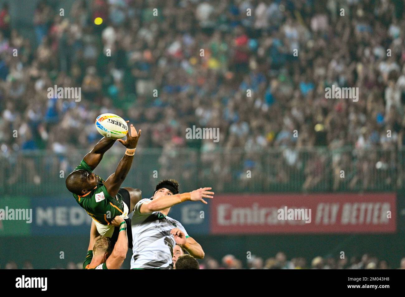 DUBAI, UAE, 3rd Dec 2022. Action from the 2022 Dubai Rugby 7s Men's Cup ...