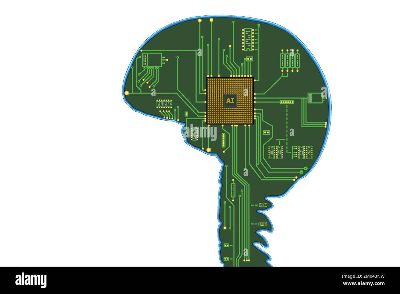 Concept 3d illustration of electronic chip in form of human brain in ...