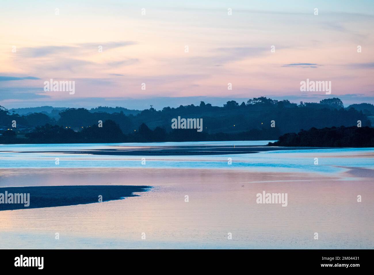 Sunset over Orewa Estuary, Auckland, North Island, New Zealand Stock ...