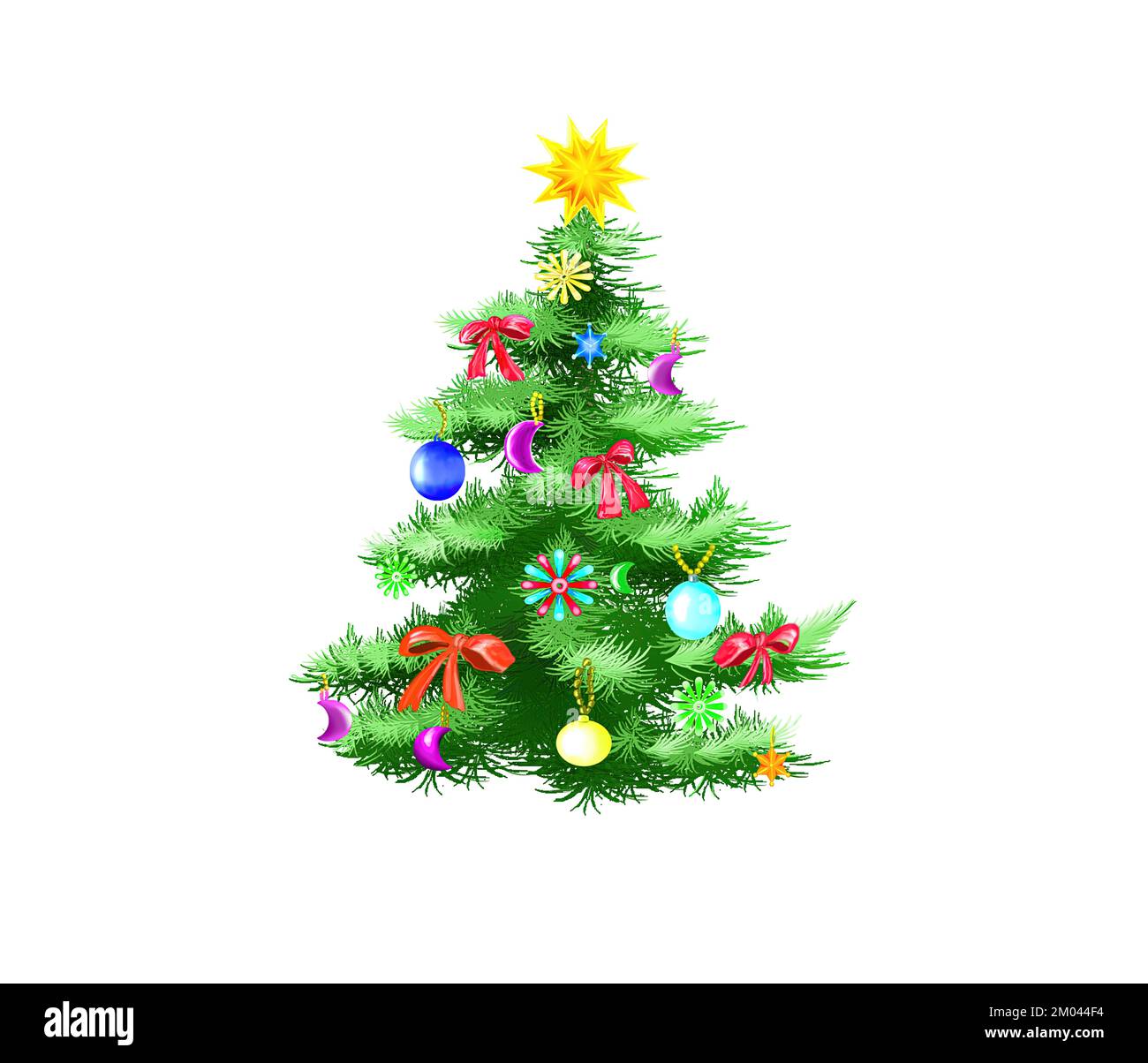 Festively Decorated Christmas Tree Isolated on White Background ...