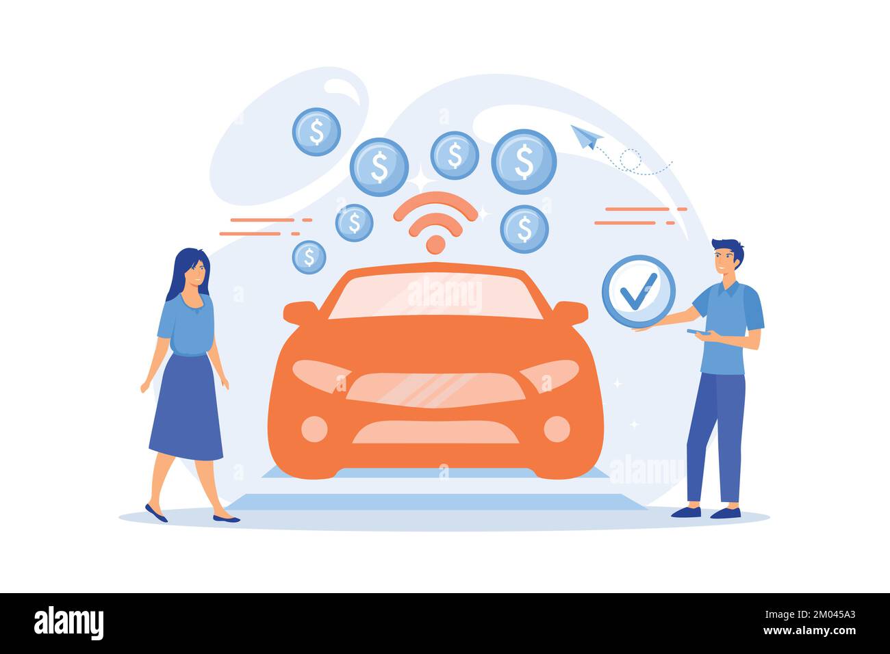 Business people paying in vehicle equiped with in-car payment system ...