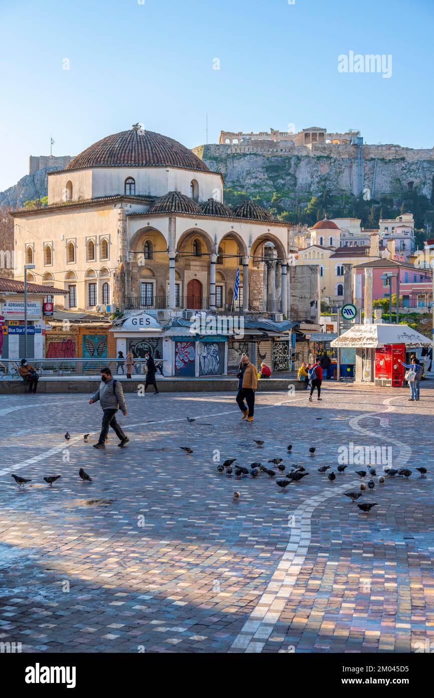 Tzisdarakis Mosque and Acropolis, Monastiraki Square, Athens, Attica ...