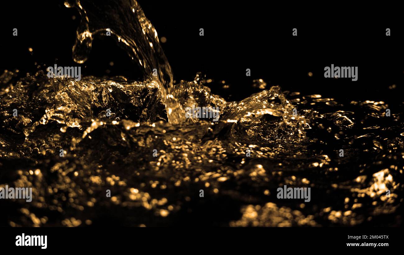 Hi speed close up images of oil liquid from diesel gasoline splashing ...
