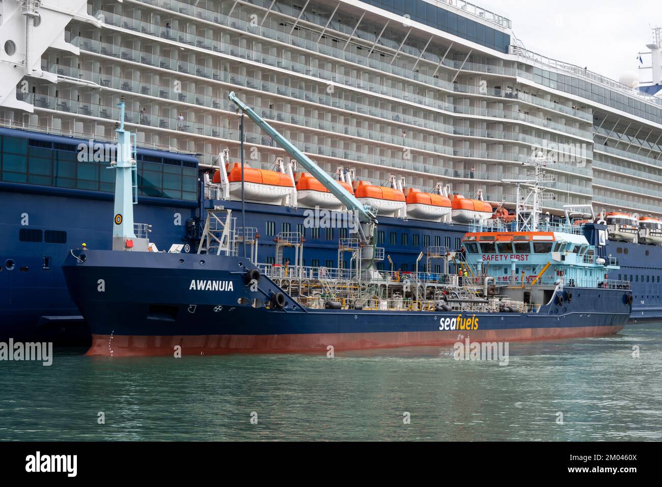 Tanker refueling cruise ship "Celebrity Eclipse" at Auckland, North ...