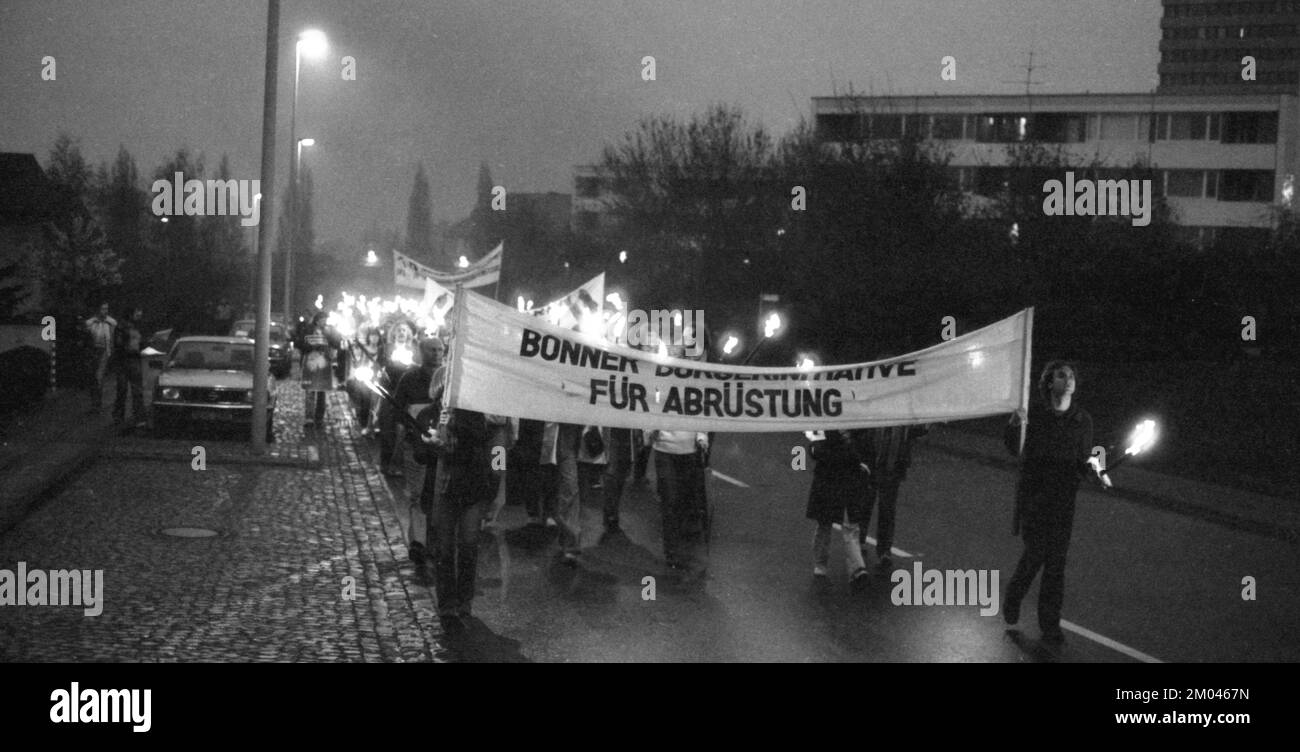 A torchlight procession for disarmament and against nuclear missiles ...