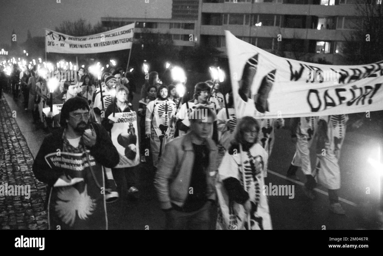 A torchlight procession for disarmament and against nuclear missiles ...