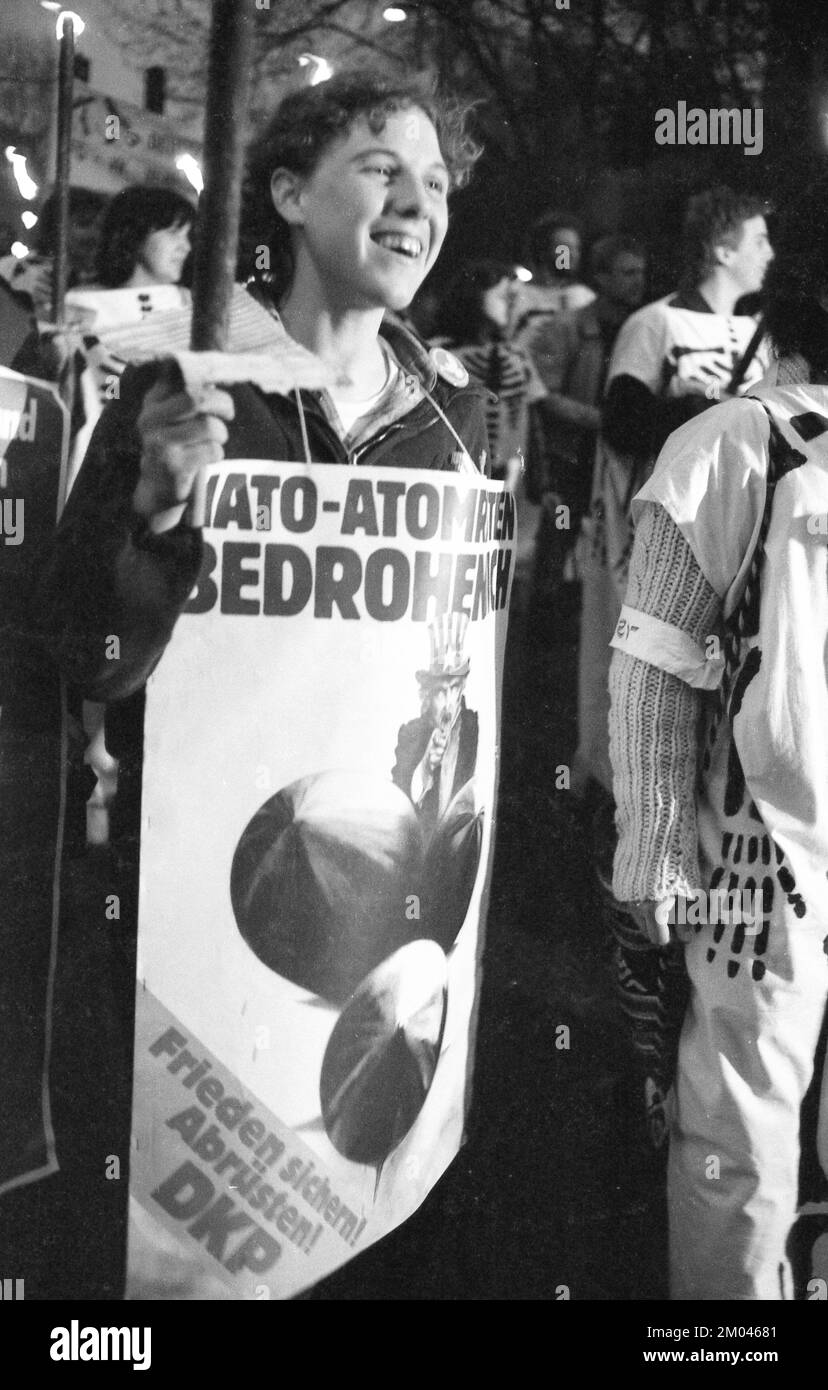 A torchlight procession for disarmament and against nuclear missiles ...