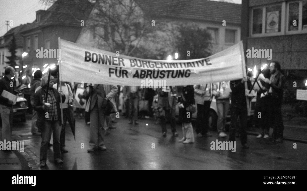 A torchlight procession for disarmament and against nuclear missiles ...