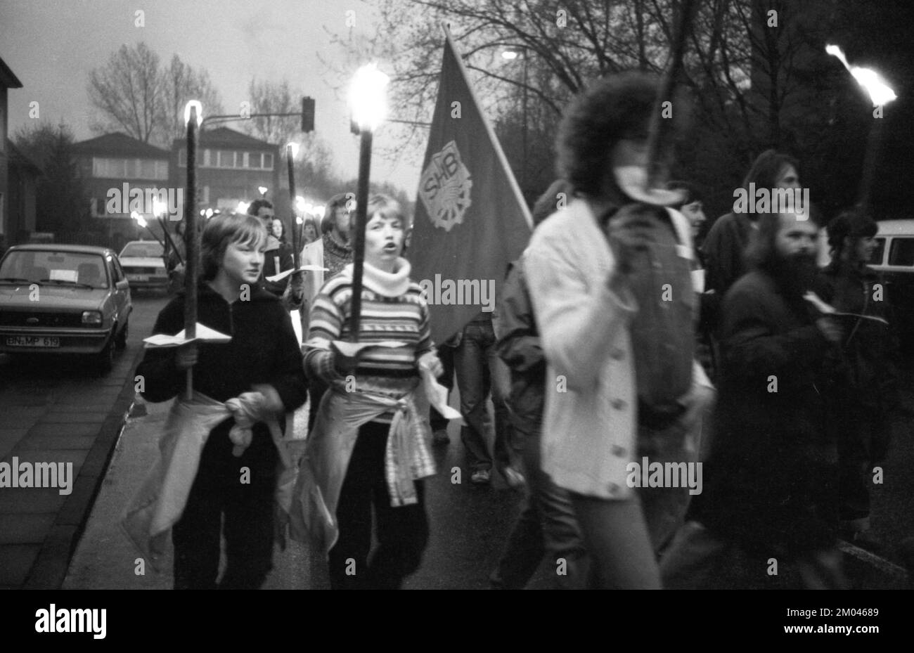 A torchlight procession for disarmament and against nuclear missiles ...