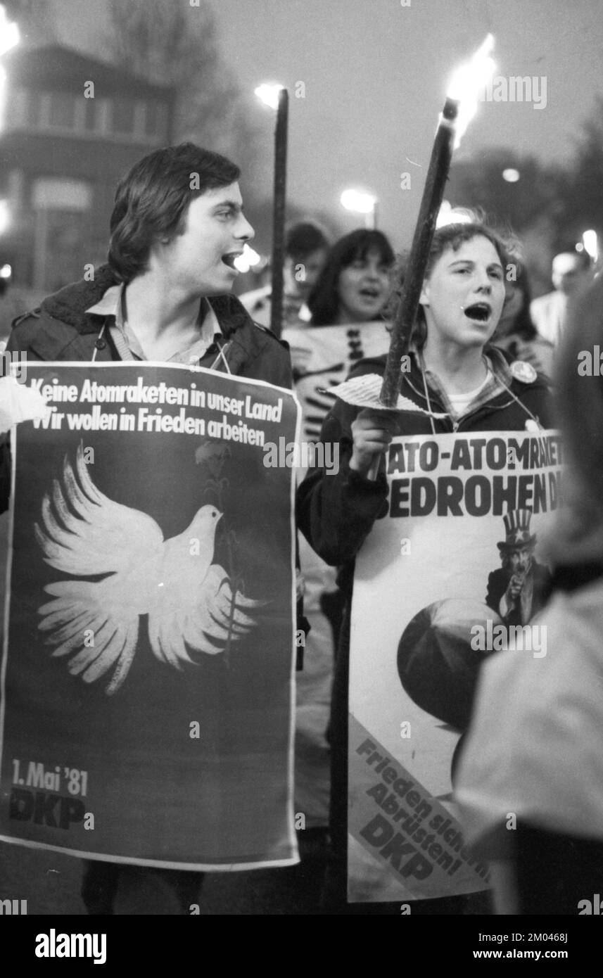 A torchlight procession for disarmament and against nuclear missiles ...