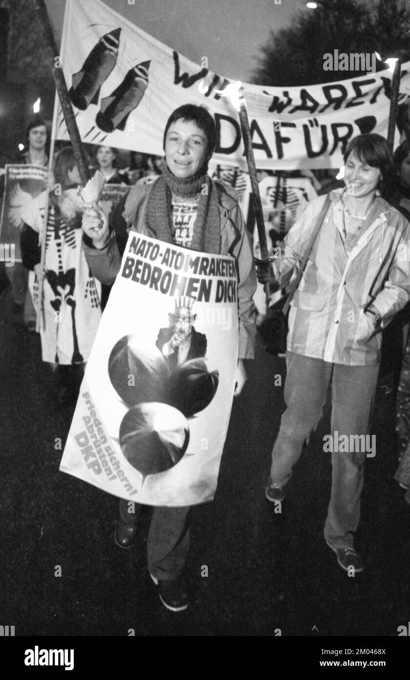 A torchlight procession for disarmament and against nuclear missiles ...