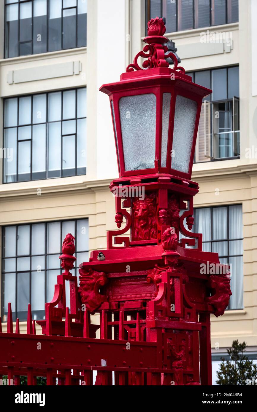 Old lamp on gates to Auckland Harbour, Auckland, North Island, New ...