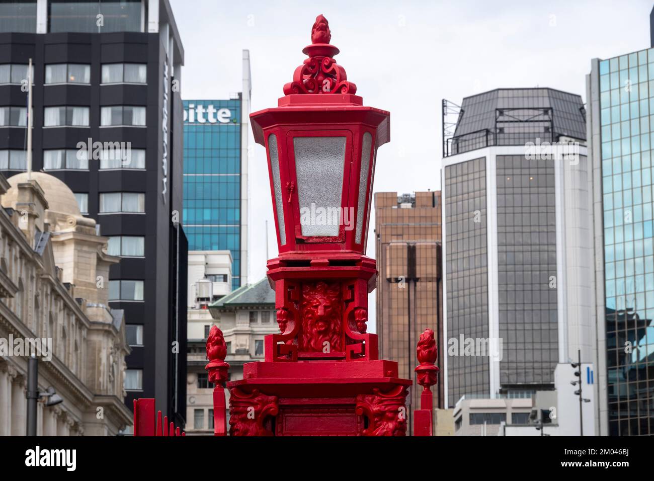 Old lamp on gates to Auckland Harbour, Auckland, North Island, New ...