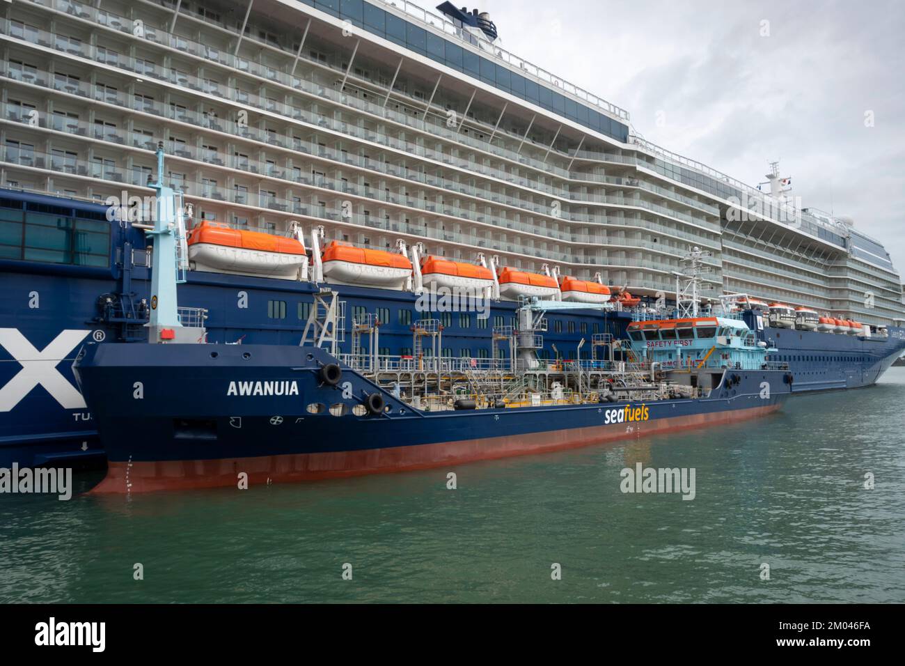 Tanker refueling cruise ship "Celebrity Eclipse" at Auckland, North ...