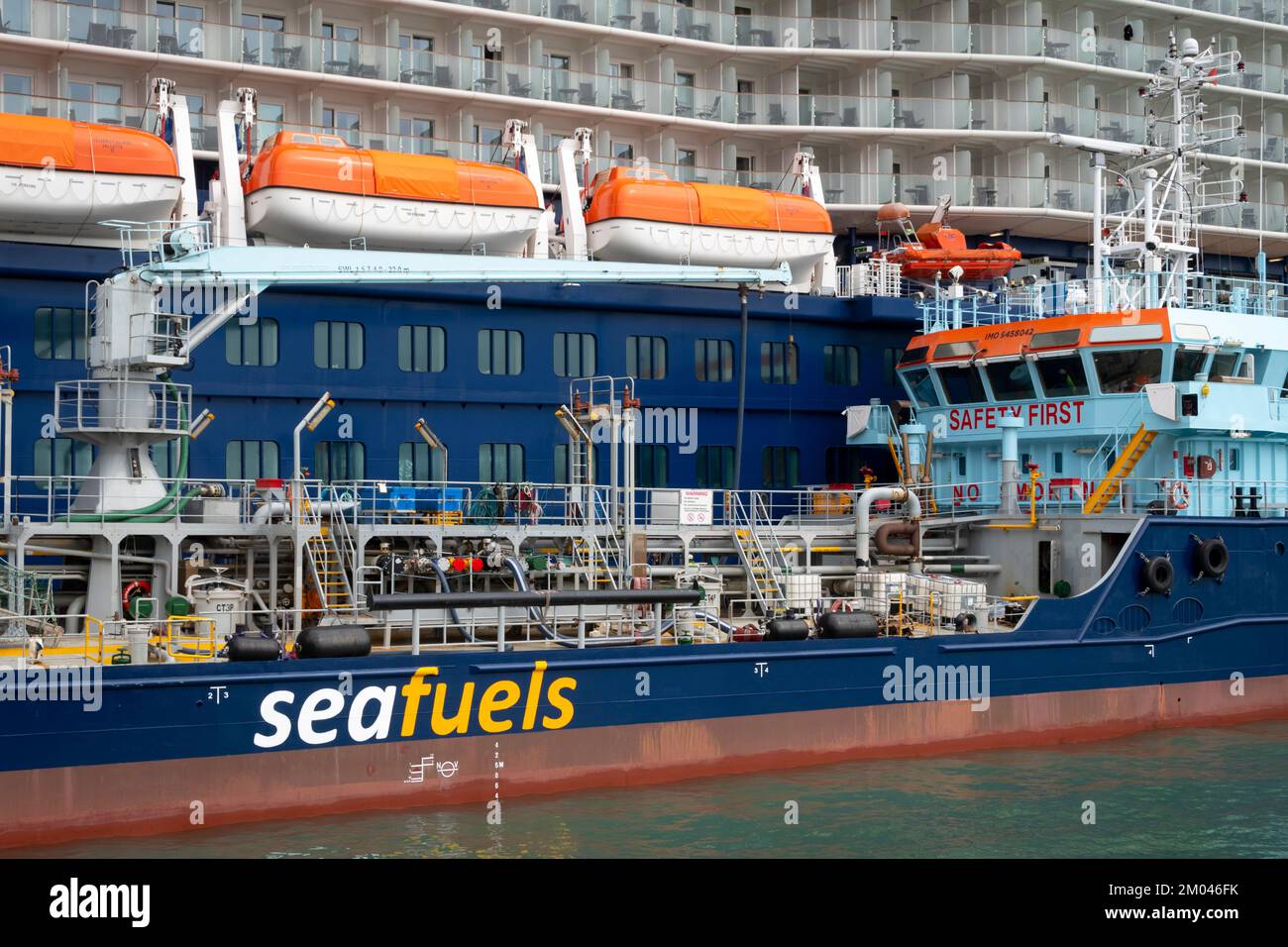 Tanker refueling cruise ship "Celebrity Eclipse" at Auckland, North ...