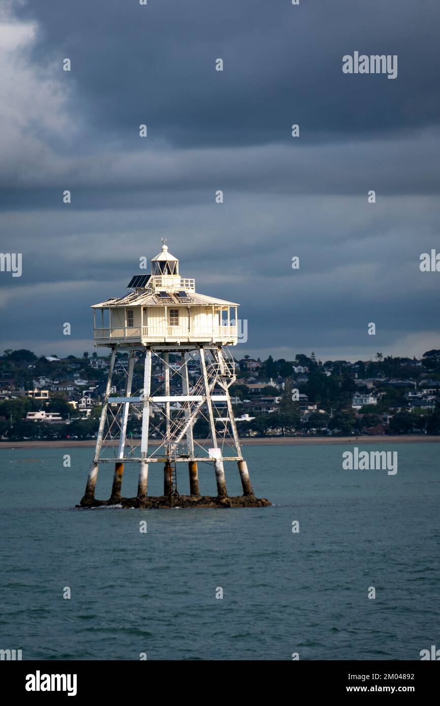 Lighthouse at entrance to Auckland Harbour, North Island, New Zealand ...