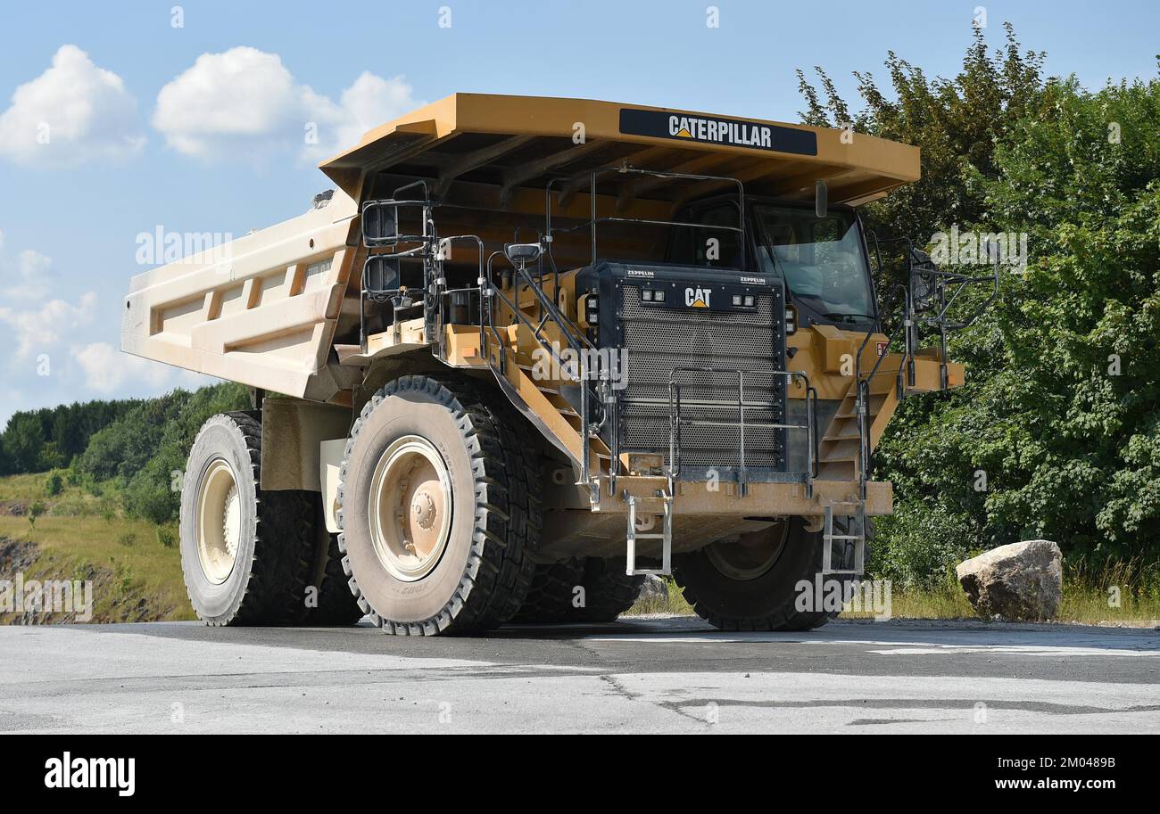 Caterpillar truck driving limestone, Saxony-Anhalt, Germany, Europe ...