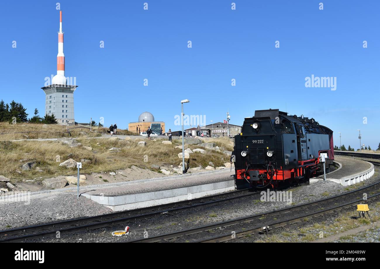 Steam locomotive of the Harz narrow-gauge railway on the Brocken in the ...