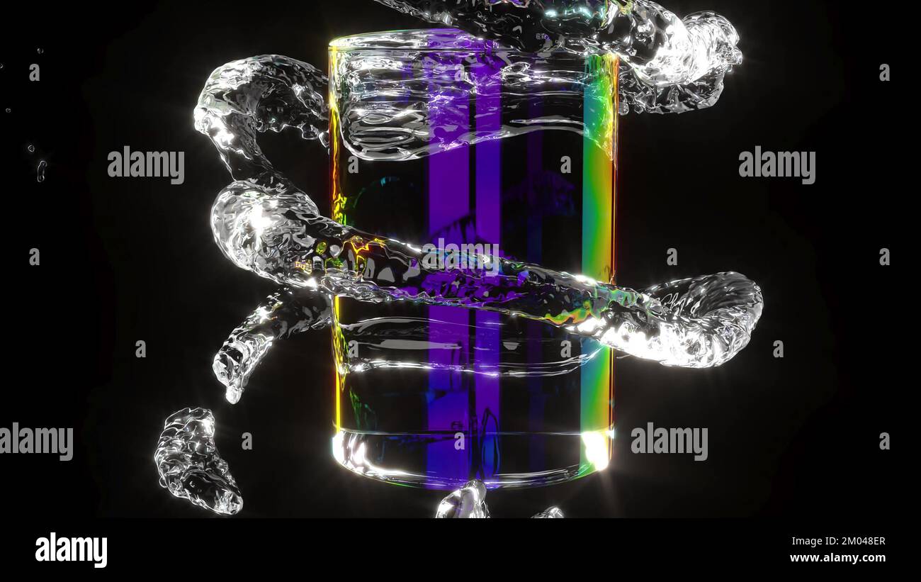 Liquid water moves around the cylinder fluid art 3d render Stock Photo ...