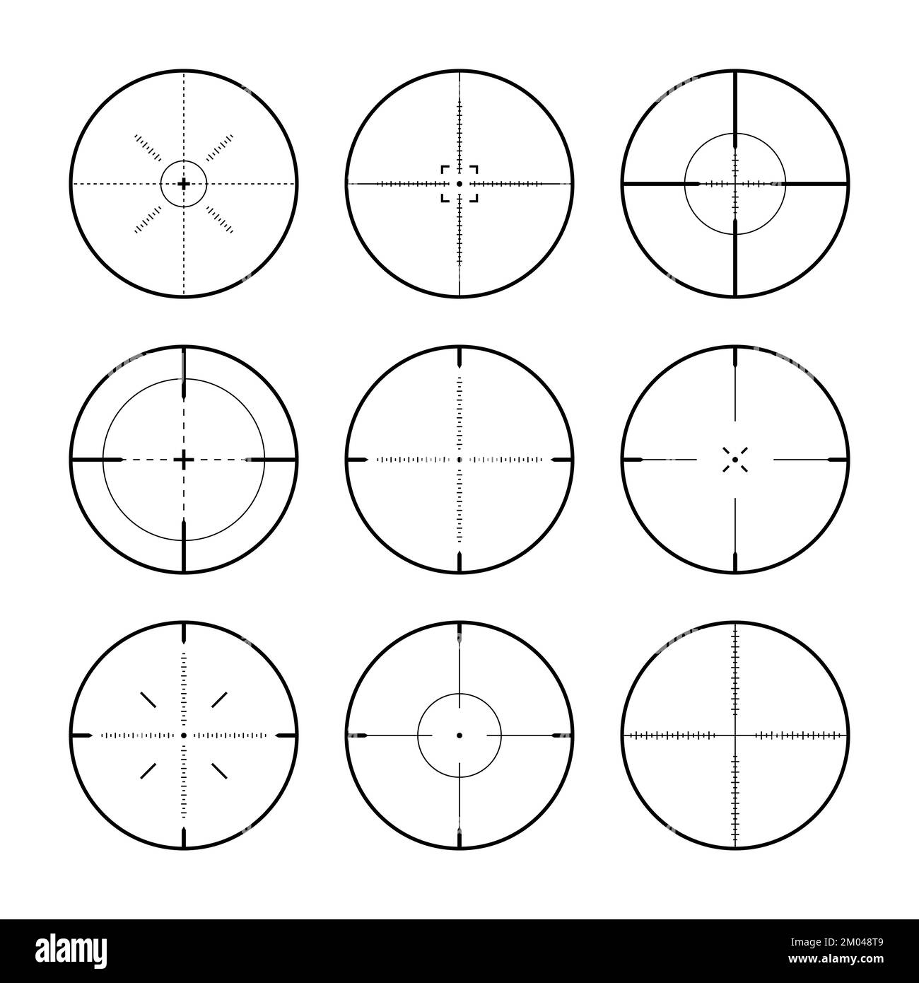 Various sniper rifle sights, weapon optical scope crosshair. Hunting ...