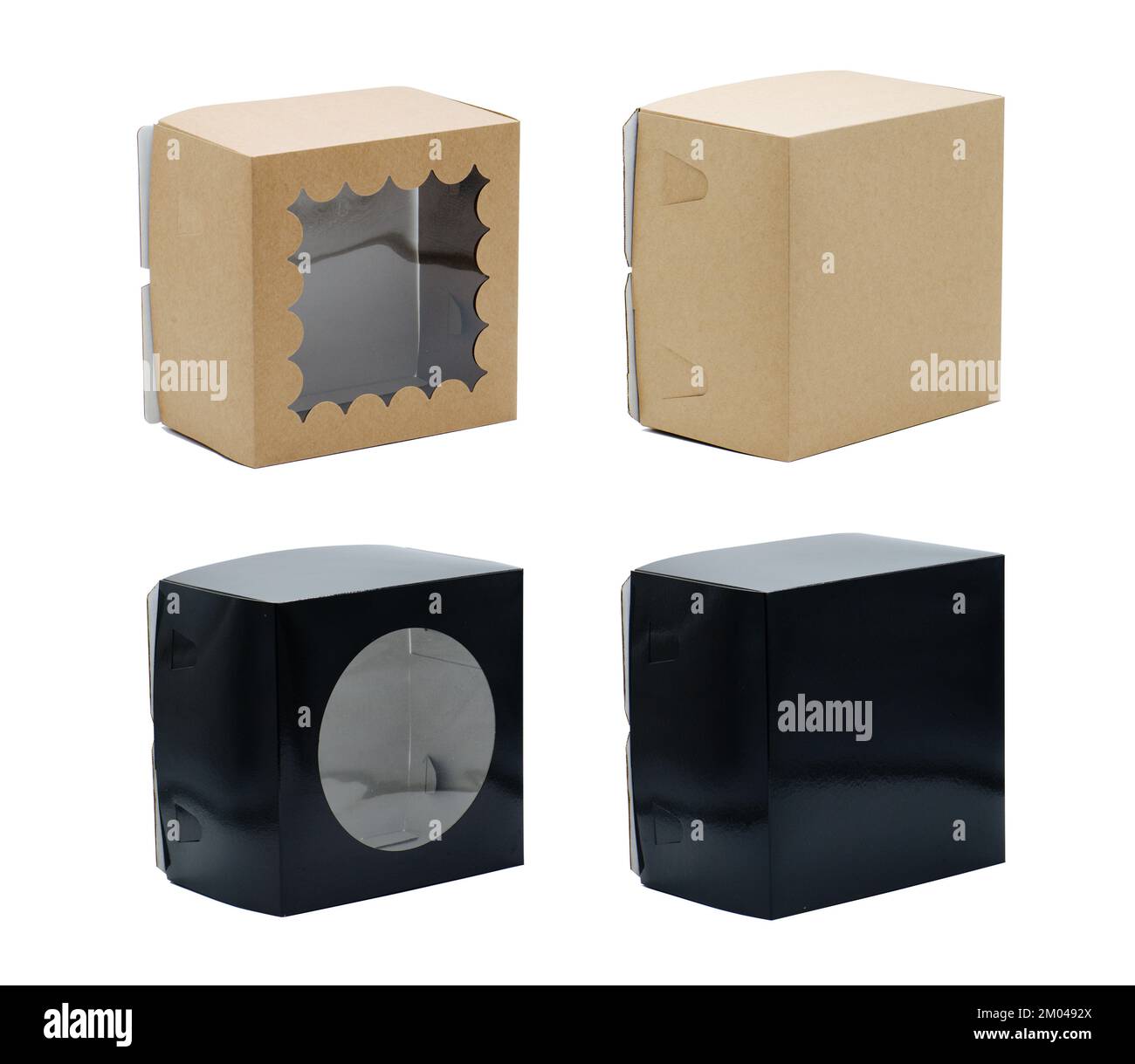 Black and white cardboard boxes with clear plastic windows of different ...