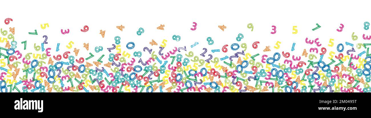 Falling colorful sketch numbers. Math study concept with flying digits ...