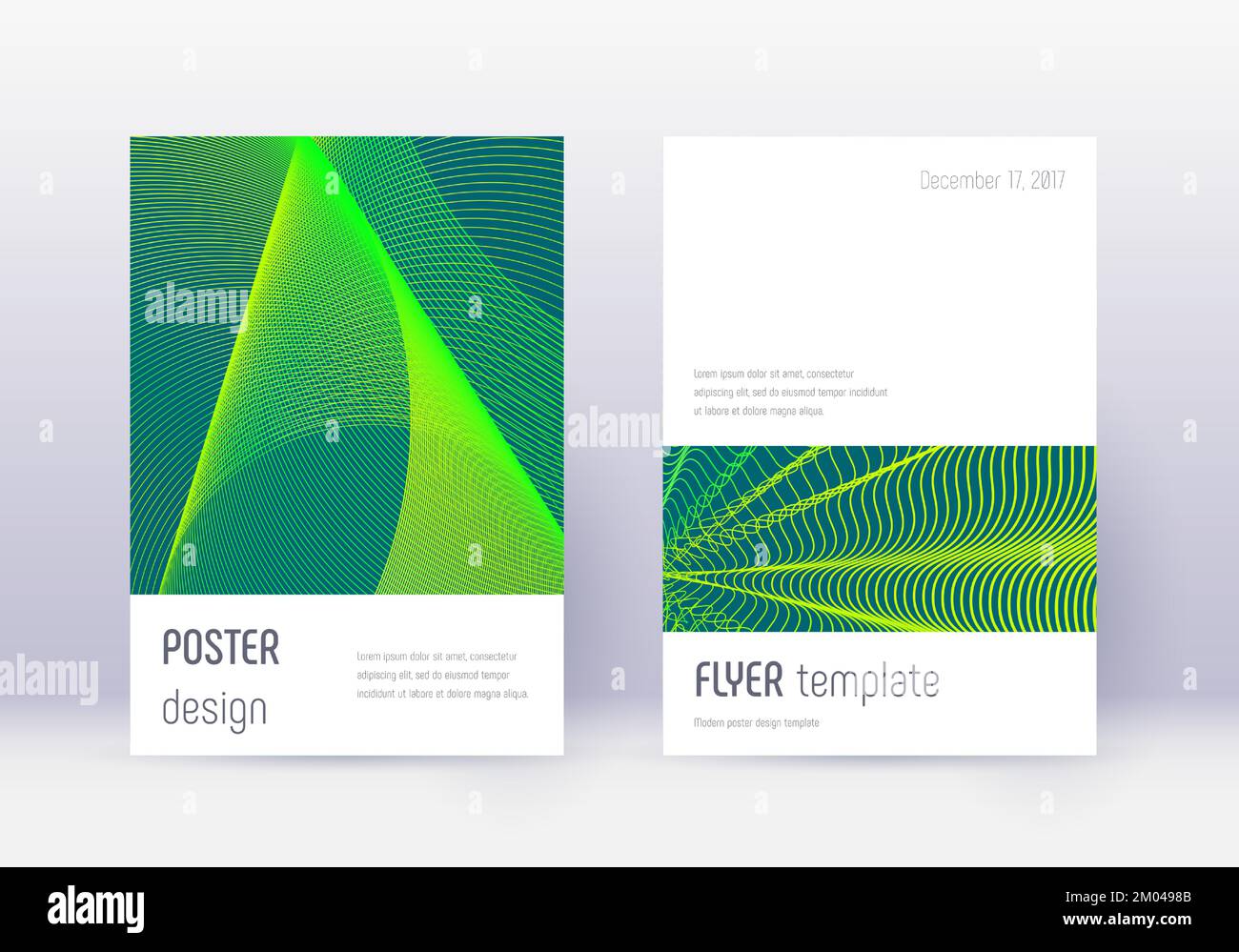 Minimalistic cover design template set. Green abstract lines on dark ...