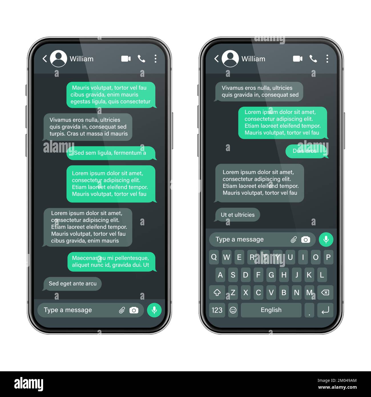 Realistic smartphone with messaging app. SMS text frame. Conversation ...