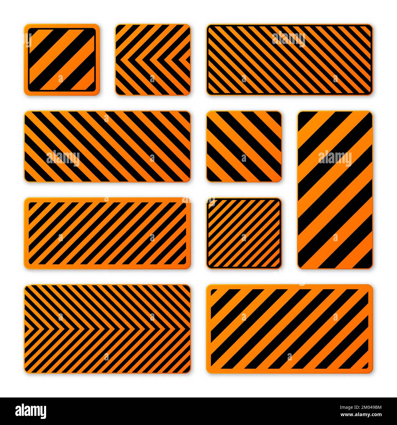 Various black and orange warning signs with diagonal lines. Attention ...