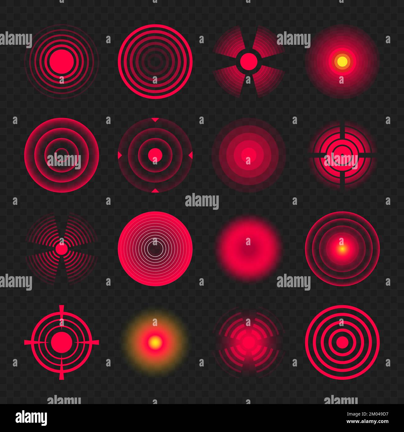 Pain localization marks. Painful area, aching spot. Red circles ...