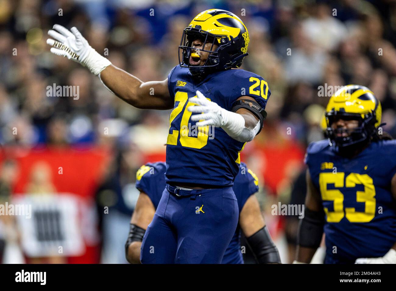 December 03, 2022: Michigan running back Kalel Mullings (20) celebrates ...