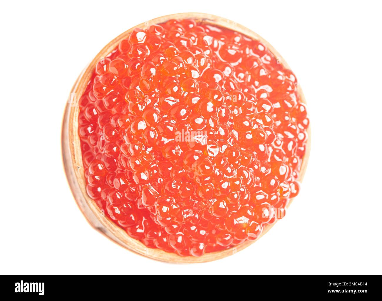 delicious red caviar in wooden bowl isolated on white background top ...
