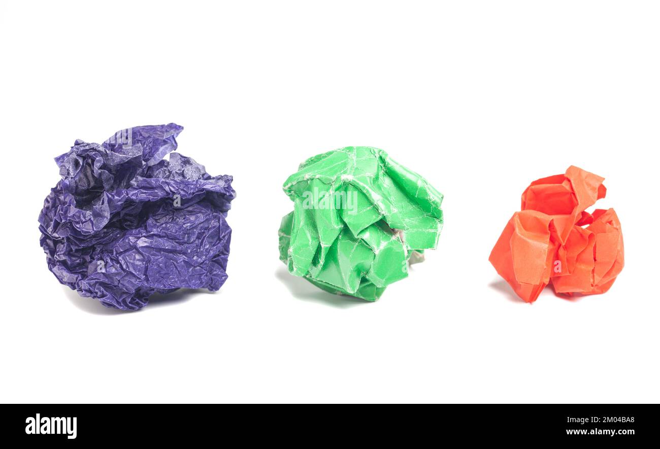 colorful crumpled paper balls (blue,green,red ) isolated on white Stock ...