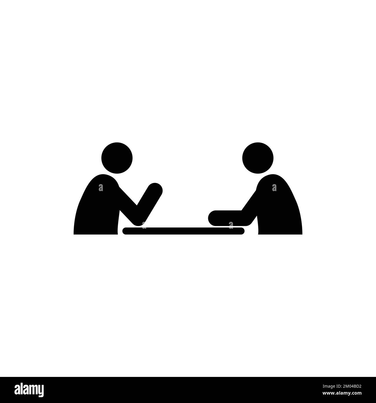 Two characters at a table talking icon symbol. Job interview symbol ...